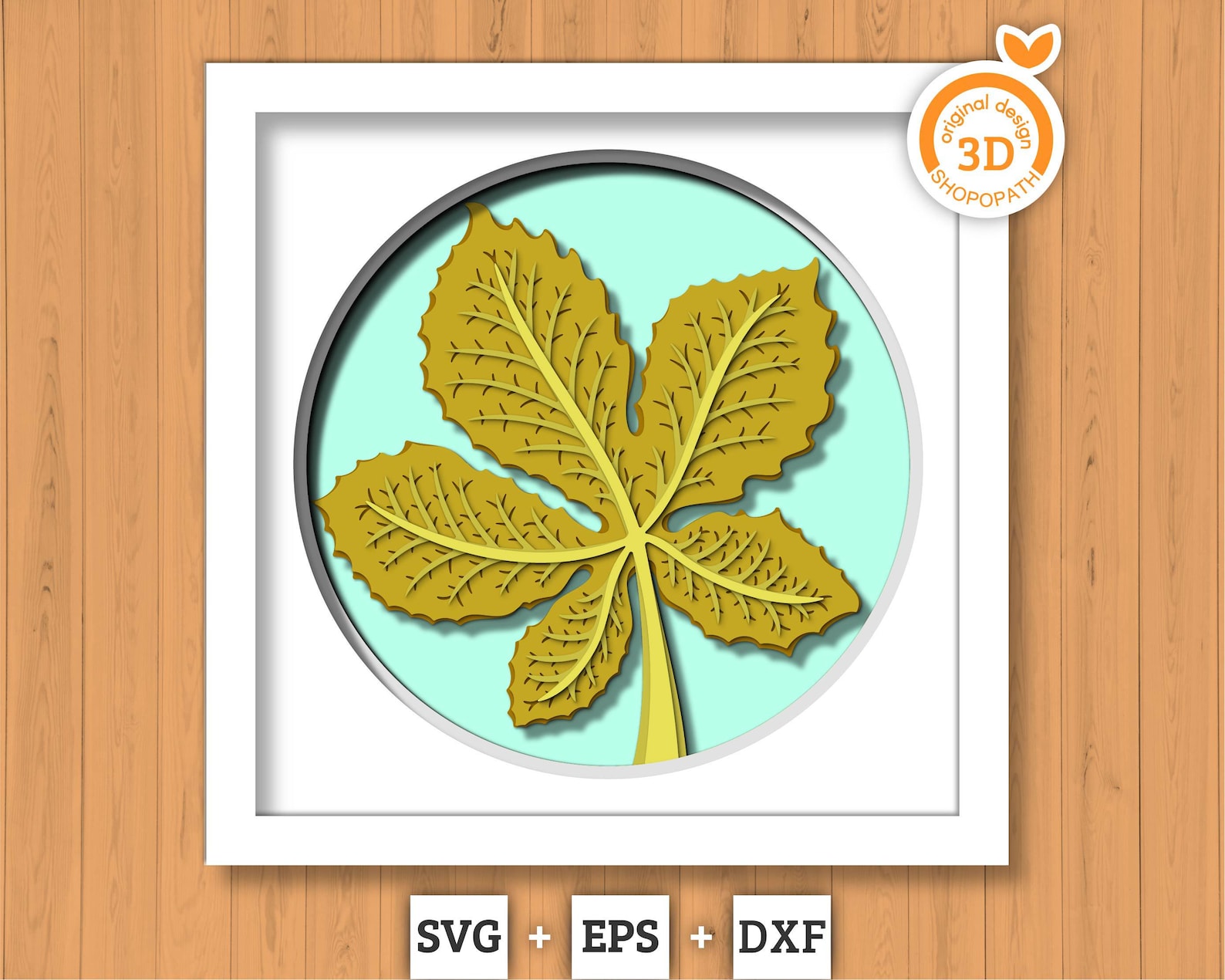 3D SVG Chestnut Leaf Herbarium Shadow Box, 3D Fall SVG, Chestnut Fall ...