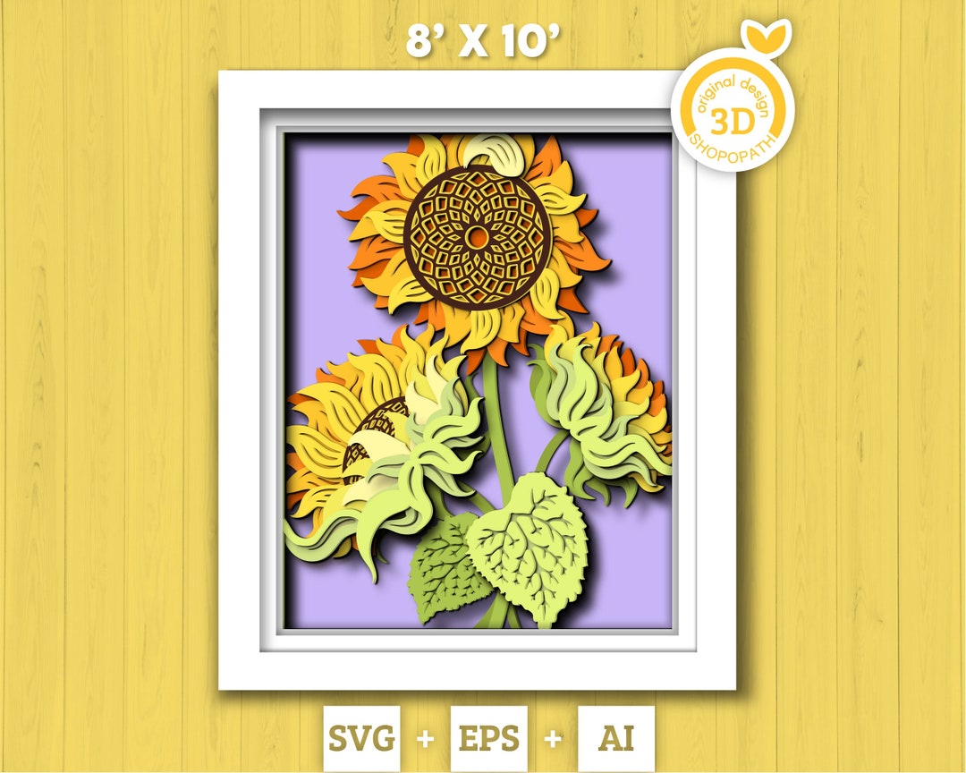 3D Sunflower Summer Shadow Box SVG, 8x10 Inch Layered Sunflower Svg ...
