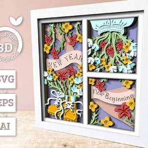 3D SVG Spring Shadow Box, New Year Shadow Box, Floral 3D Svg ...