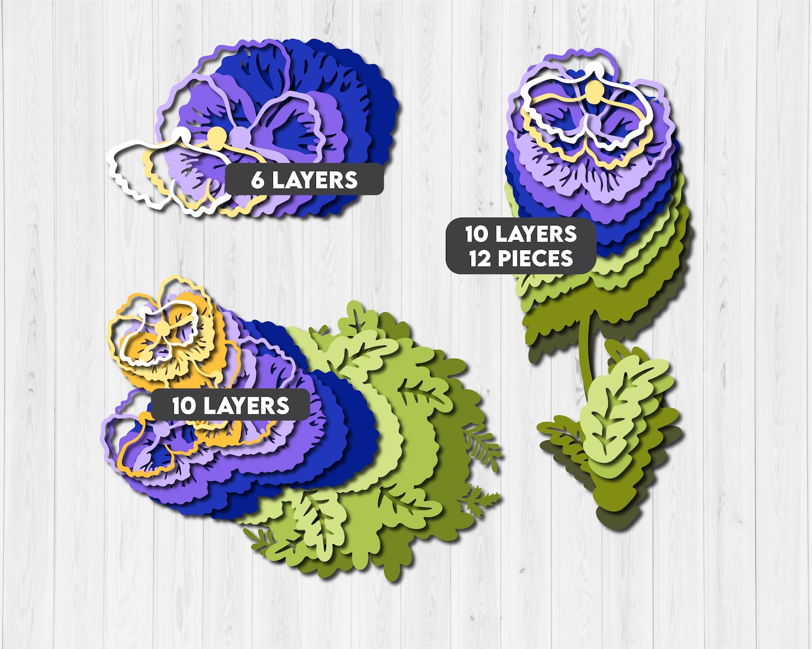 3D SVG Layered Pansy SVG, 3D Pansies SVG, Summer 3d Svg, Flowers 3d Svg ...