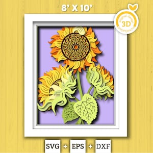 Sunflowers 8x10 Inch - 3D Shadow Box Layered SVG DXF EPS (cutting Files ...