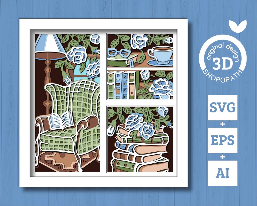 3D Layered Reading SVG PDF EPS Books Shadow Box One More - Etsy UK