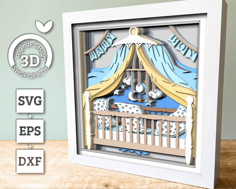 Baby Boy Crib Nursery - 3D Shadow Box Layered SVG DXF EPS (cutting ...