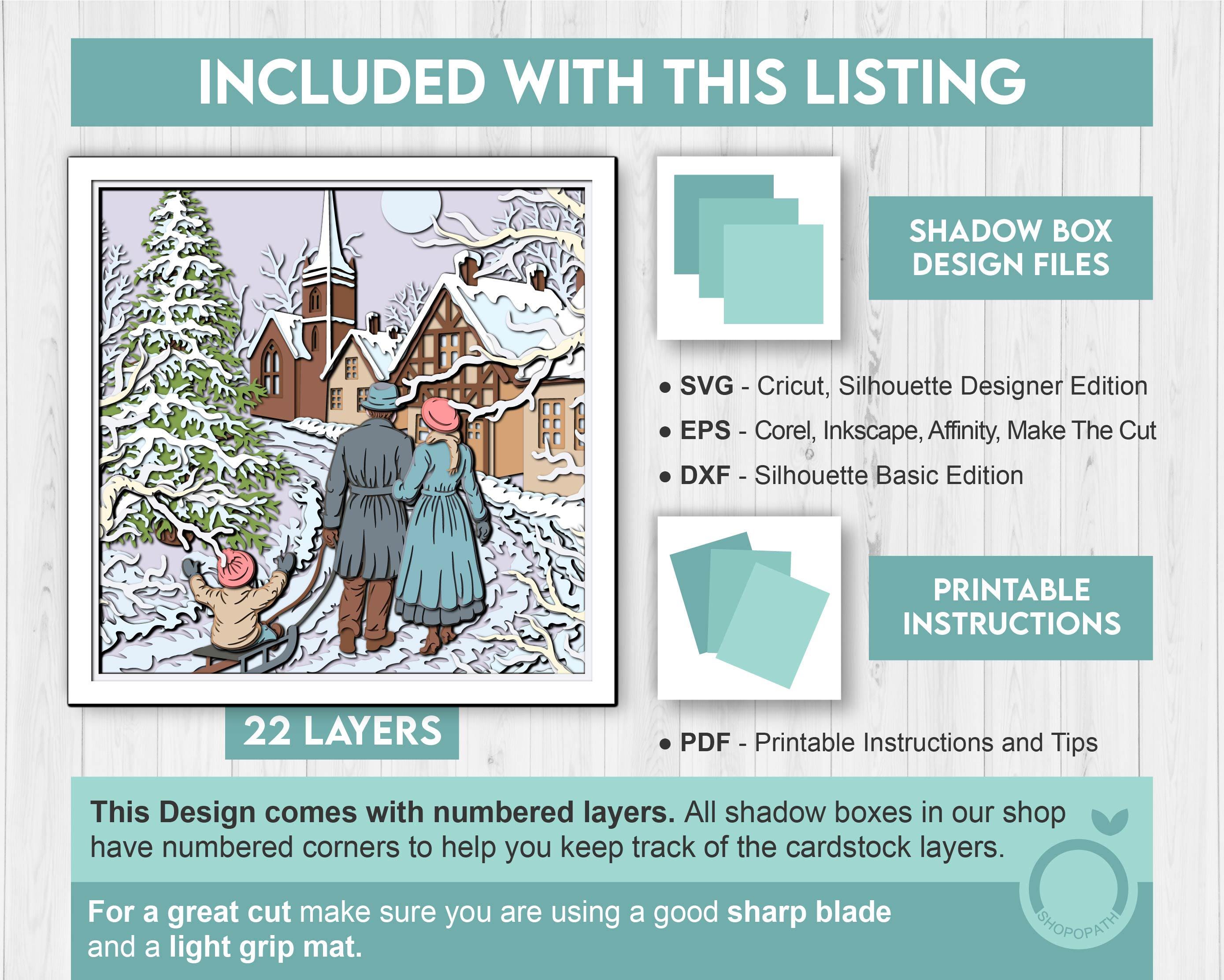 Christmas Village Shadow Box 3D SVG With Family Portrait in Winter ...