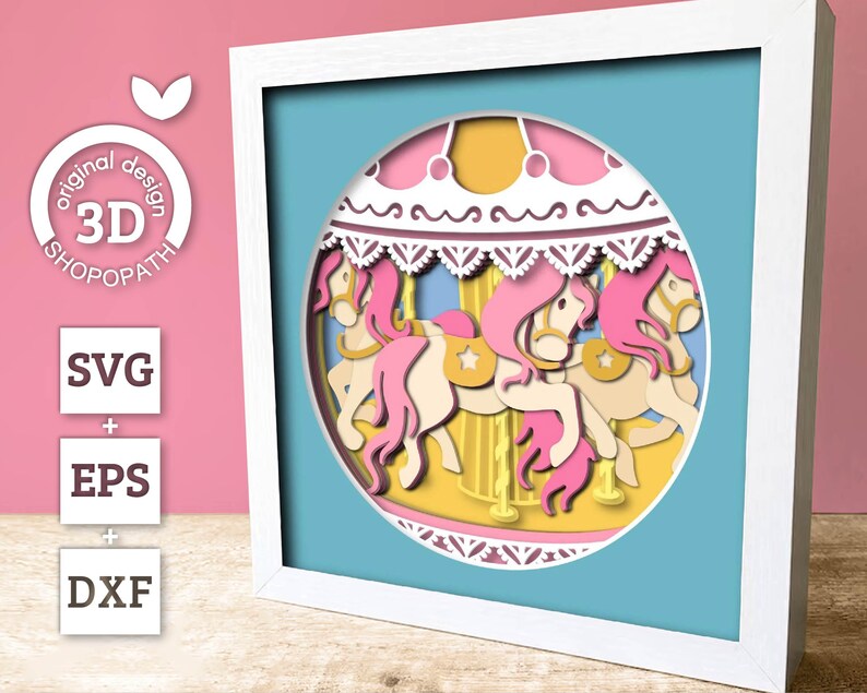 Toy Carousel Nursery - 3D Shadow Box Layered SVG DXF EPS (cutting Files ...