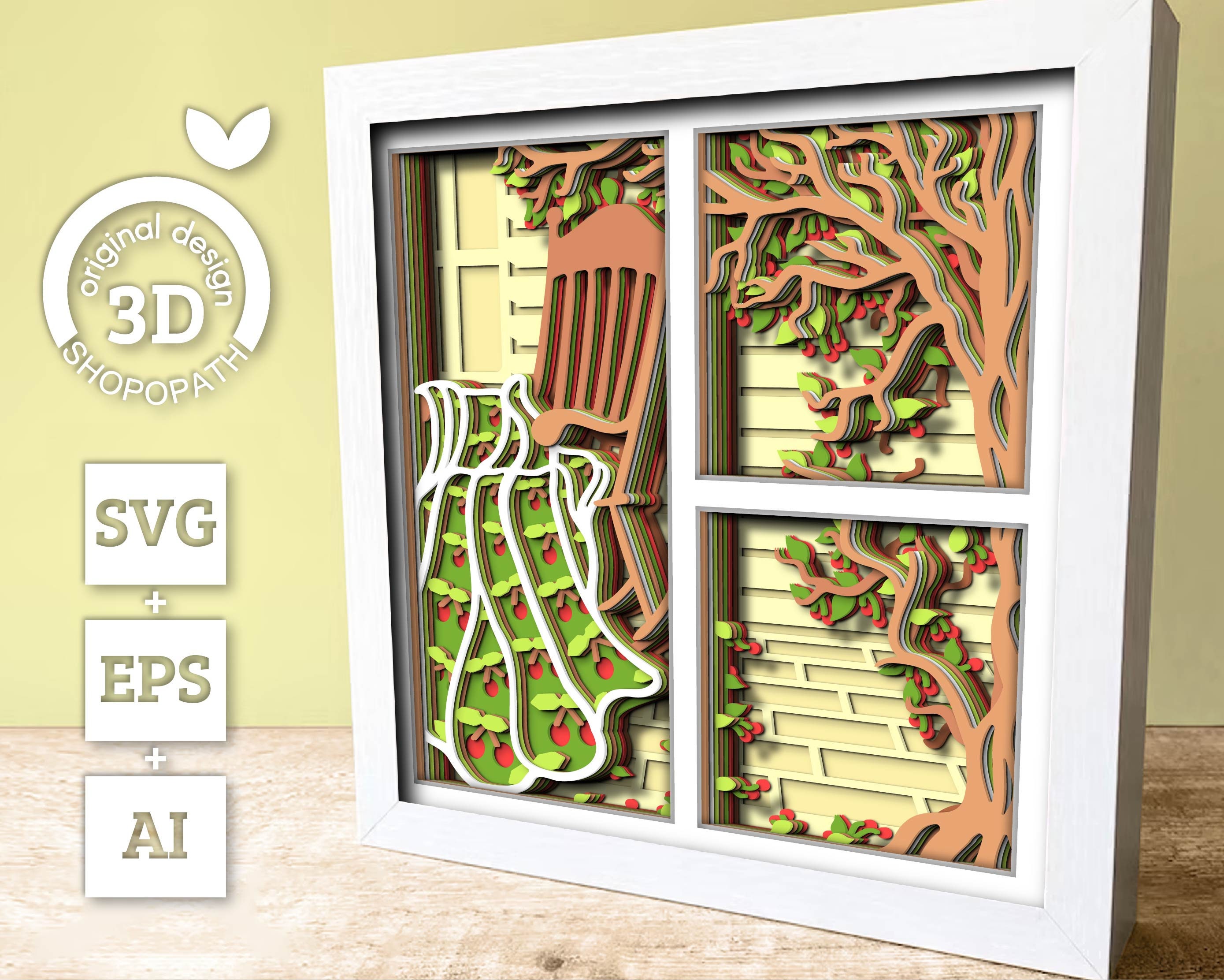 3D SVG Summer Shadow Box, Layered Quilt Shadow Box Svg, Cherries 3D Svg ...