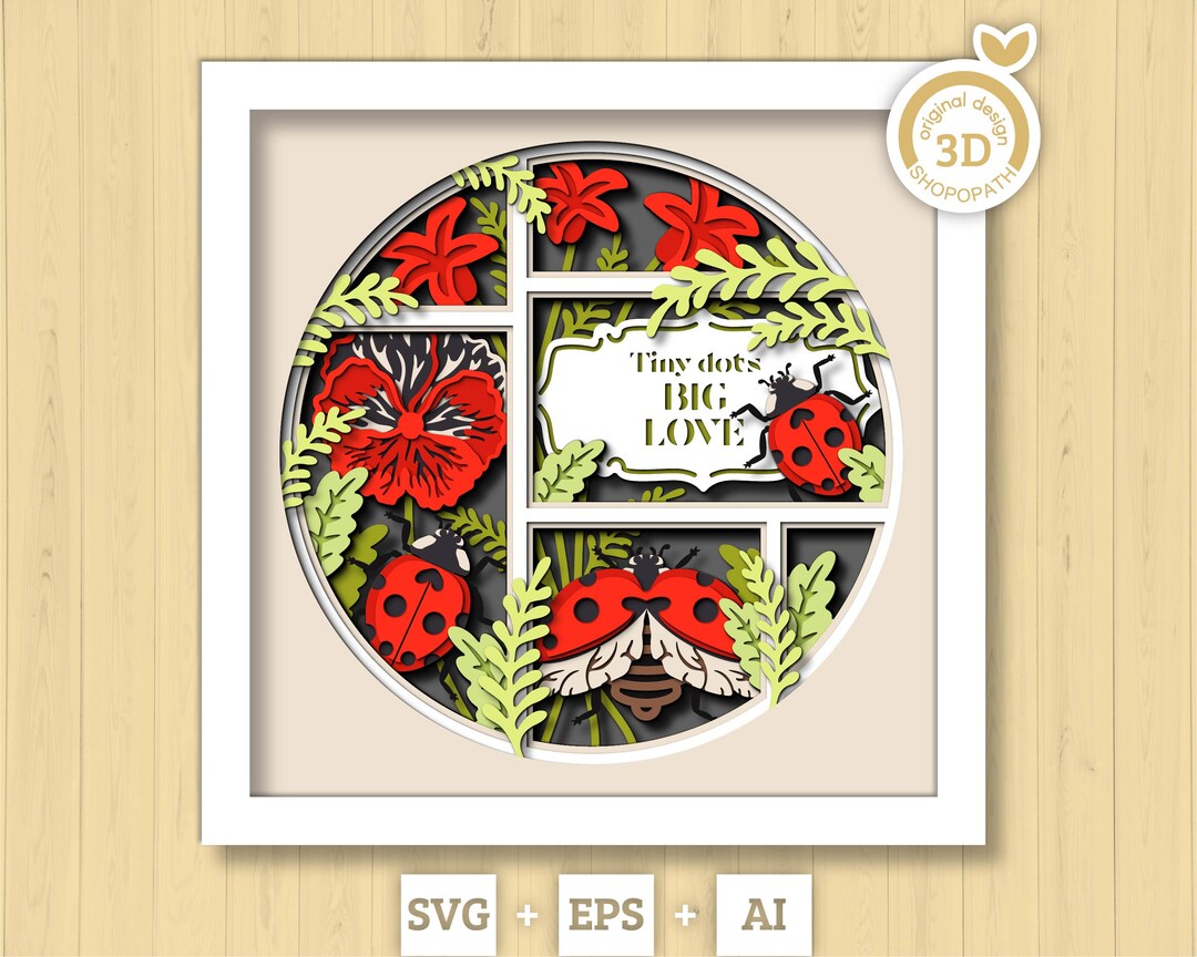 3D SVG Love Bugs Shadow Box, Layered Ladybug 3D Svg, Pansy 3D SVG ...