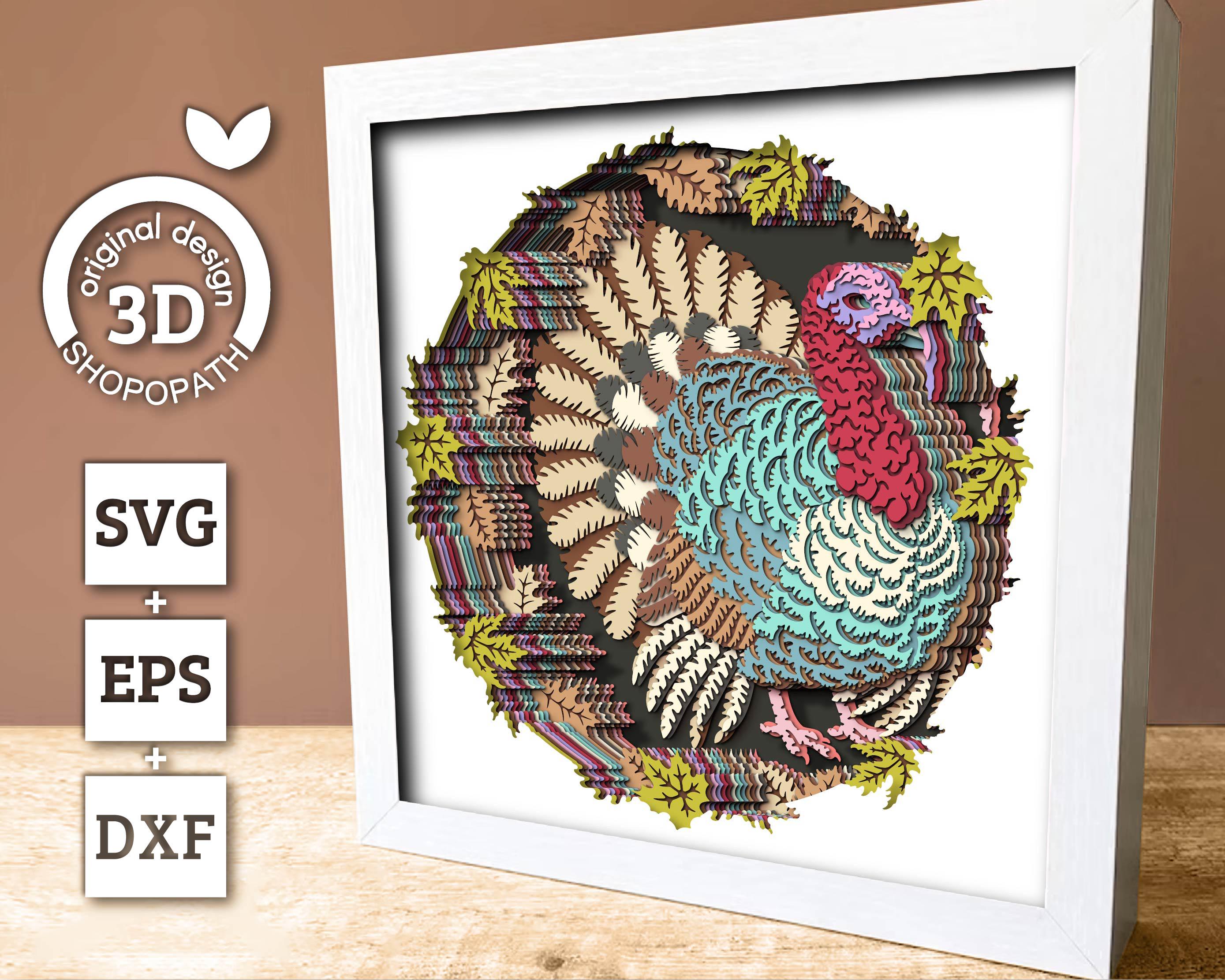 3D SVG Turkey Shadow Box, 3D SVG Thanksgiving, Thanksgiving 3D Shadow ...