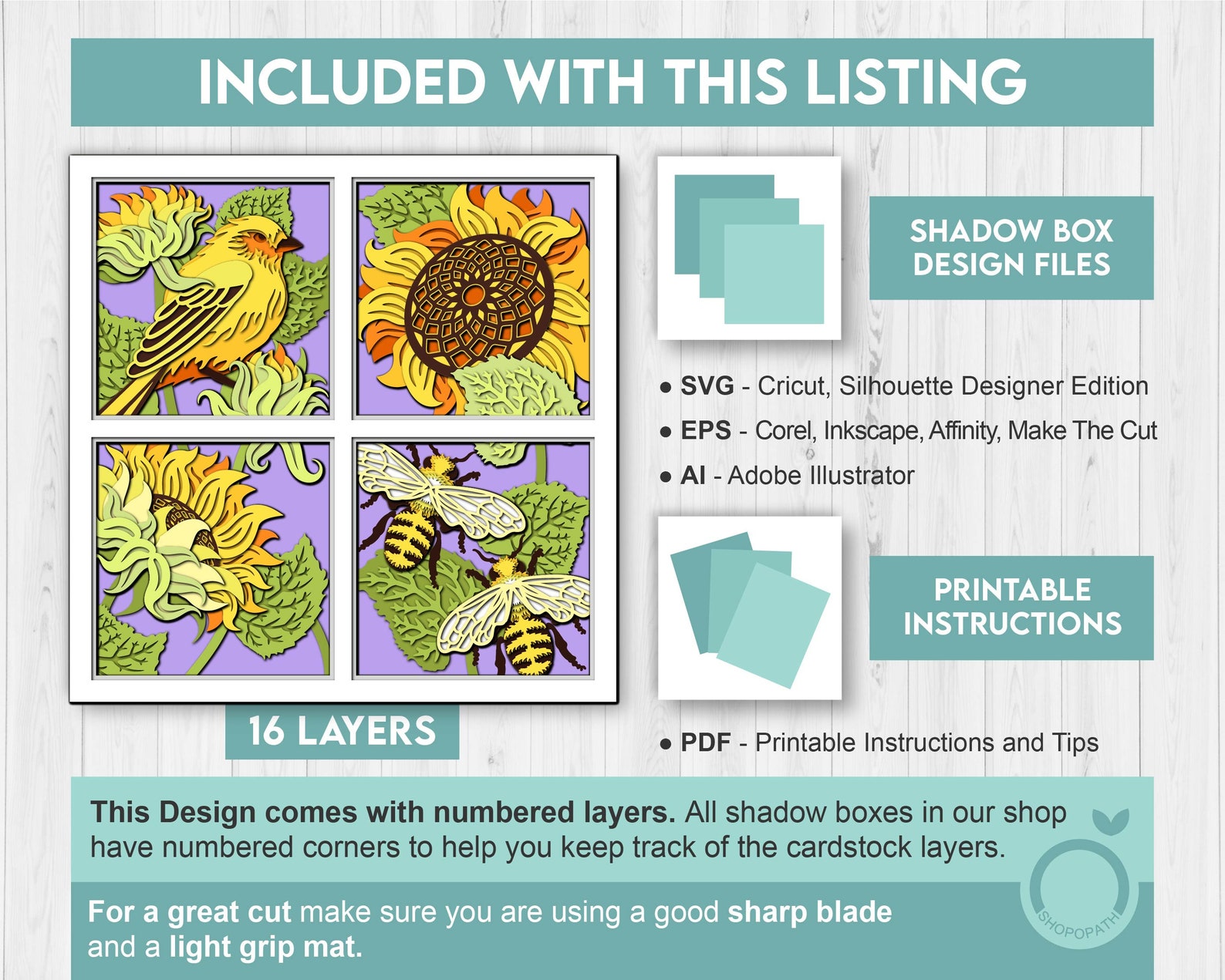 3D Layered Honey Bee and Goldfinch With Sunflowers Shadow Box SVG ...