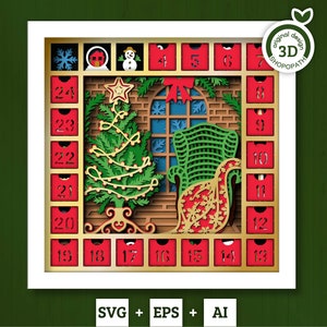 3D SVG Christmas Shadow Box, Advent Calendar Svg, Santa Claus Shadow ...