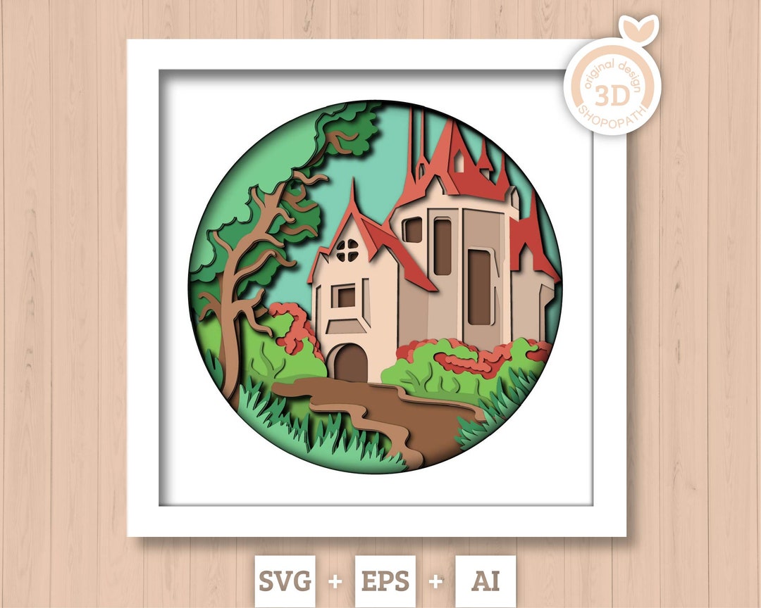3D Layered Castle SVG EPS, Fantasy Shadow Box, Country Castle 3D Svg ...