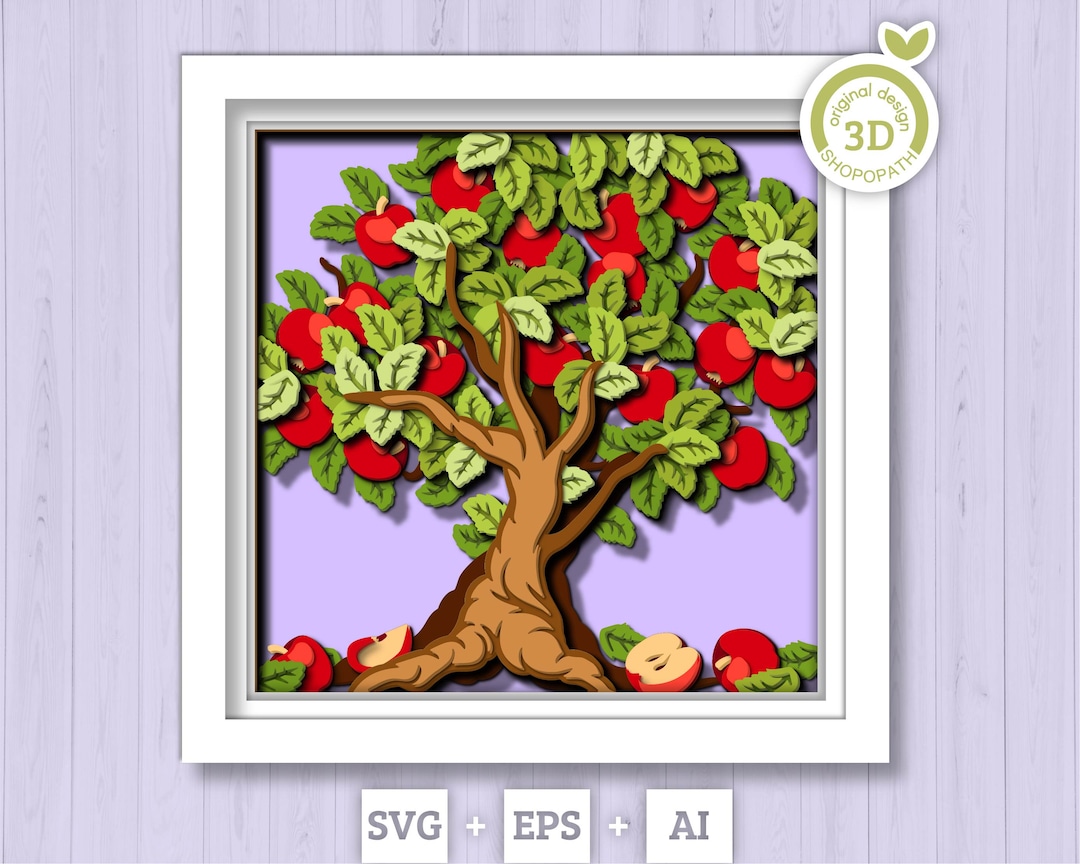 3D SVG Apple Tree Shadow Box SVG, 3d SVG Apples, Summer Shadow Box ...