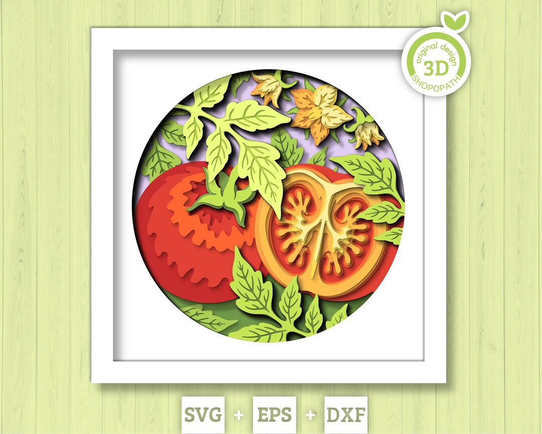 Tomato Plant With Leaves - 3D Shadow Box Layered SVG DXF EPS (cutting ...