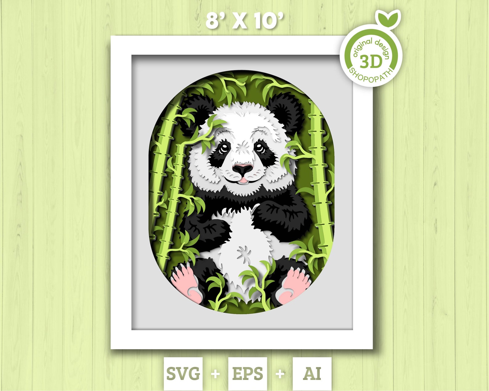 3D SVG Panda With Bamboo Shadow Box, 8x10 Inch Panda Bear 3D SVG, 3D ...