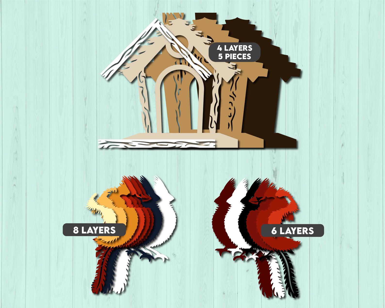 3D SVG Layered Cardinal, 3D SVG Layered Birdhouse Papercut, Birdhouse ...