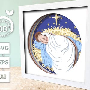 3D SVG Sleeping Baby Shadow Box, 3d SVG Christmas, Baby Jesus 3D Svg ...