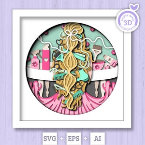 3D Hair Salon Tools Shadow Box SVG, 3d Hairstyle SVG, 3D Beauty Svg ...