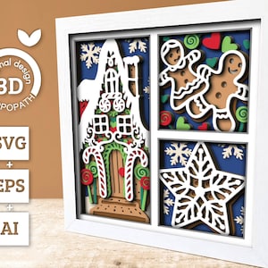 3D SVG Christmas Shadow Box, Layered Ginger Bread House Shadow Box ...