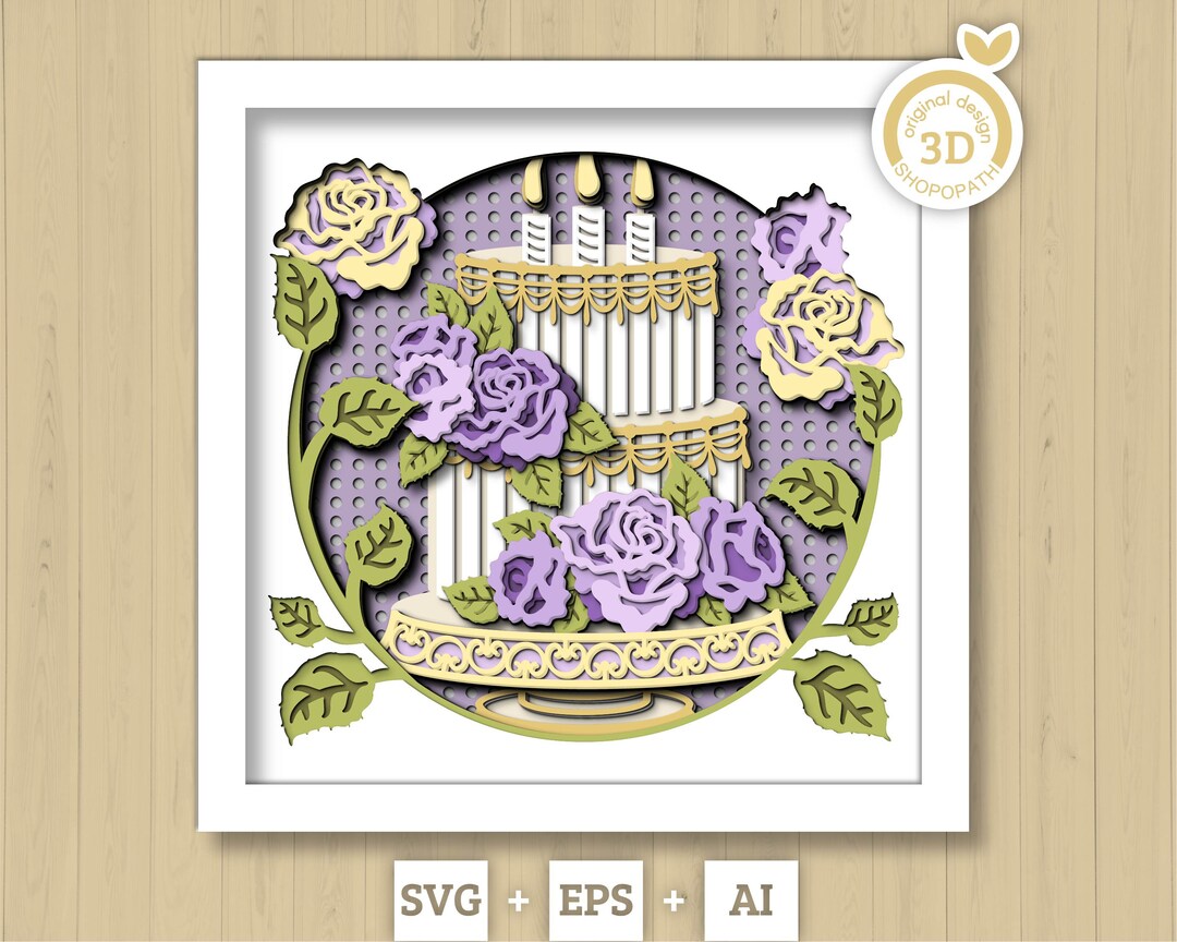 3D SVG Birthday Cake Shadow Box SVG, Party Shadow Box, 3D Cake Svg, 3D ...