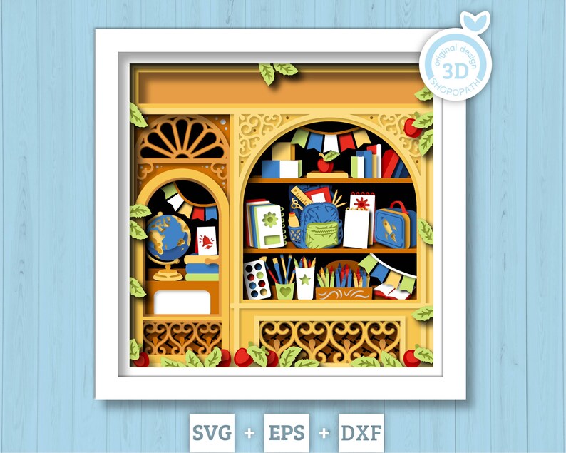 School Store With Supplies - 3D Shadow Box Layered SVG DXF EPS (cutting ...