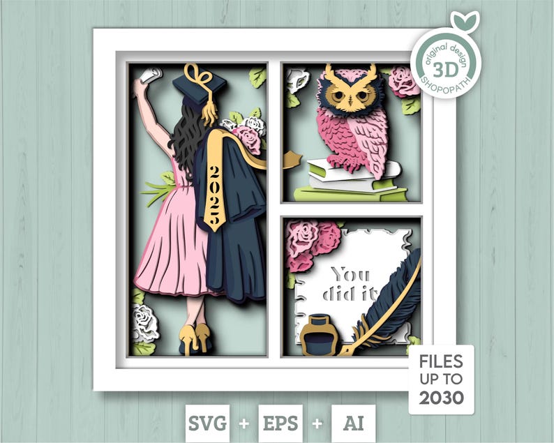 3D Graduation Girl Shadow Box SVG, 3D Class of 2025 Svg, 3D Diploma SVG ...