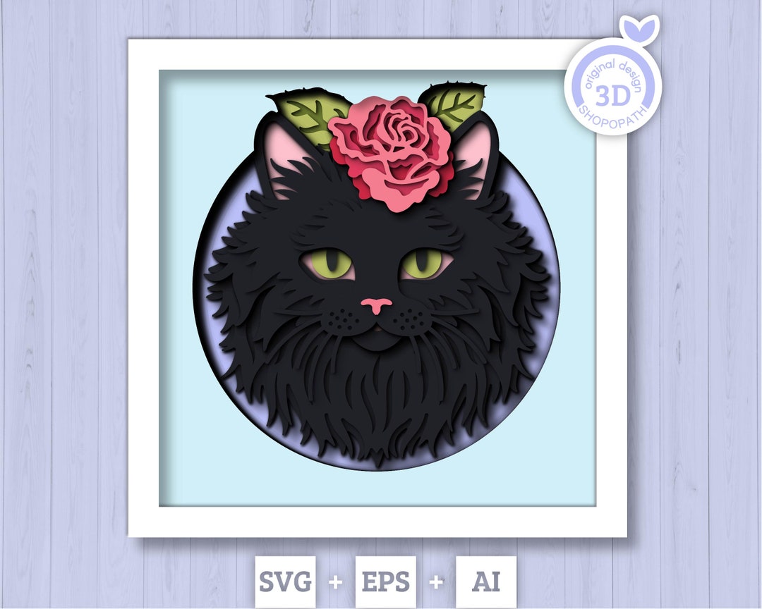 3D SVG Black Cat Shadow Box, Cat Layered SVG, Kitten 3D Svg, Pet ...