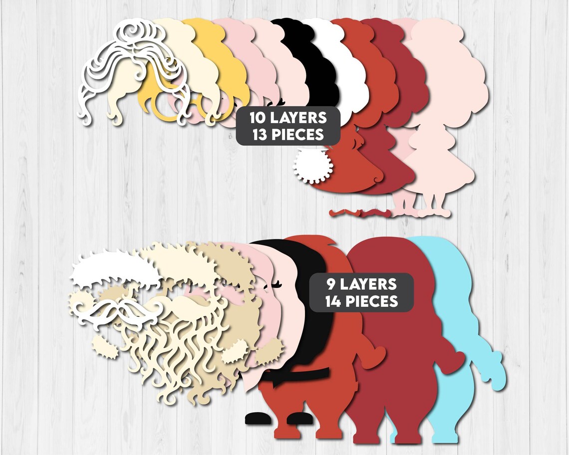 3D Layered Santa Couple SVG PDF EPS, Santa Claus Layered Svg, Christmas ...