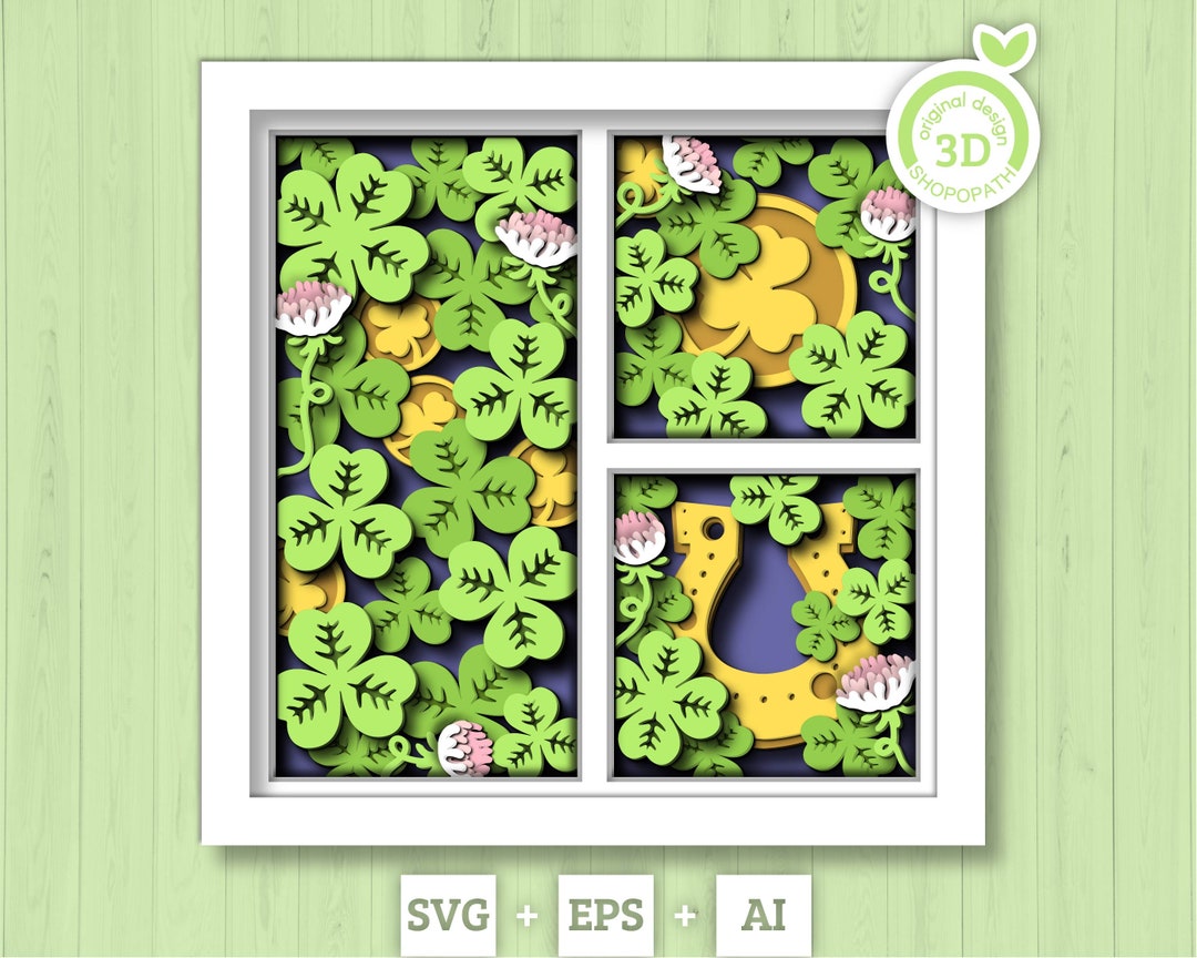 3D Layered Clover Shadow Box Svg Spring Shadow Box Flowers 3D SVG, St ...