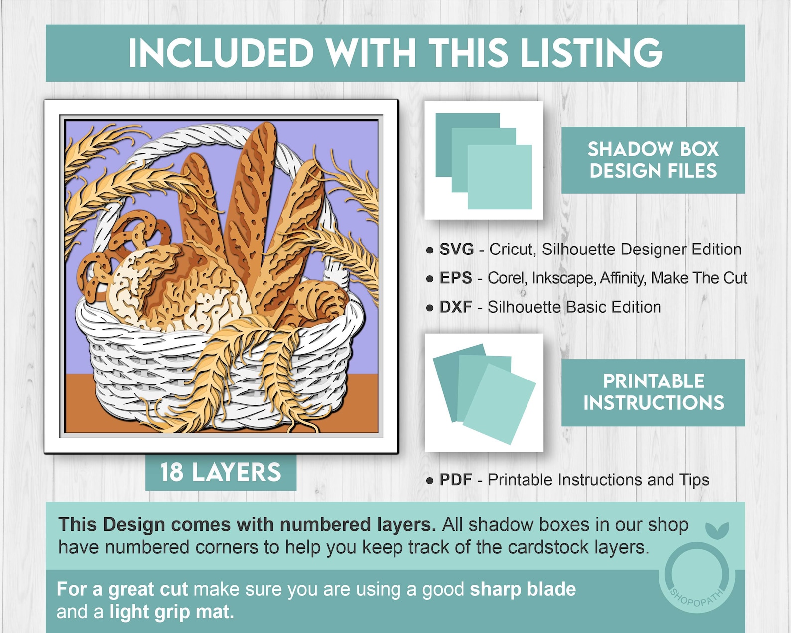 Bakery Basket Shadow Box 3D SVG With Bread, Pretzels, Croissants and ...
