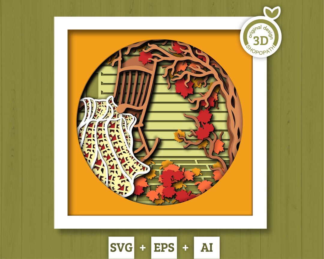 3D Layered Fall Quilt SVG EPS, Fall Shadow Box, Autumn 3D Svg, Leaves ...