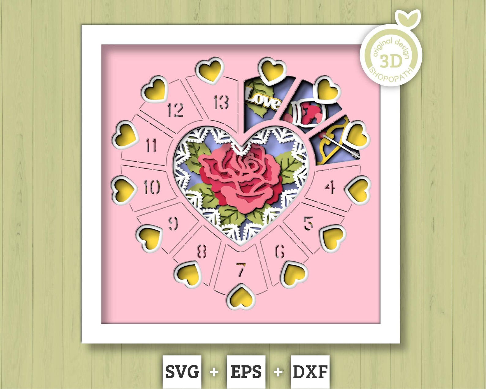 Valentine's Day Advent Calendar - 3D Shadow Box Layered SVG DXF EPS ...