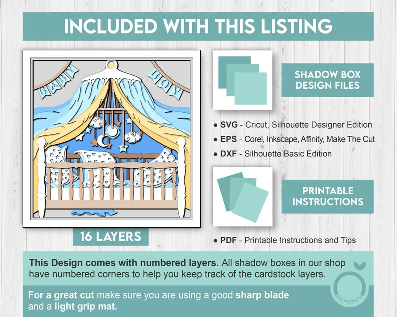 Baby Boy Crib Nursery - 3D Shadow Box Layered SVG DXF EPS (cutting ...