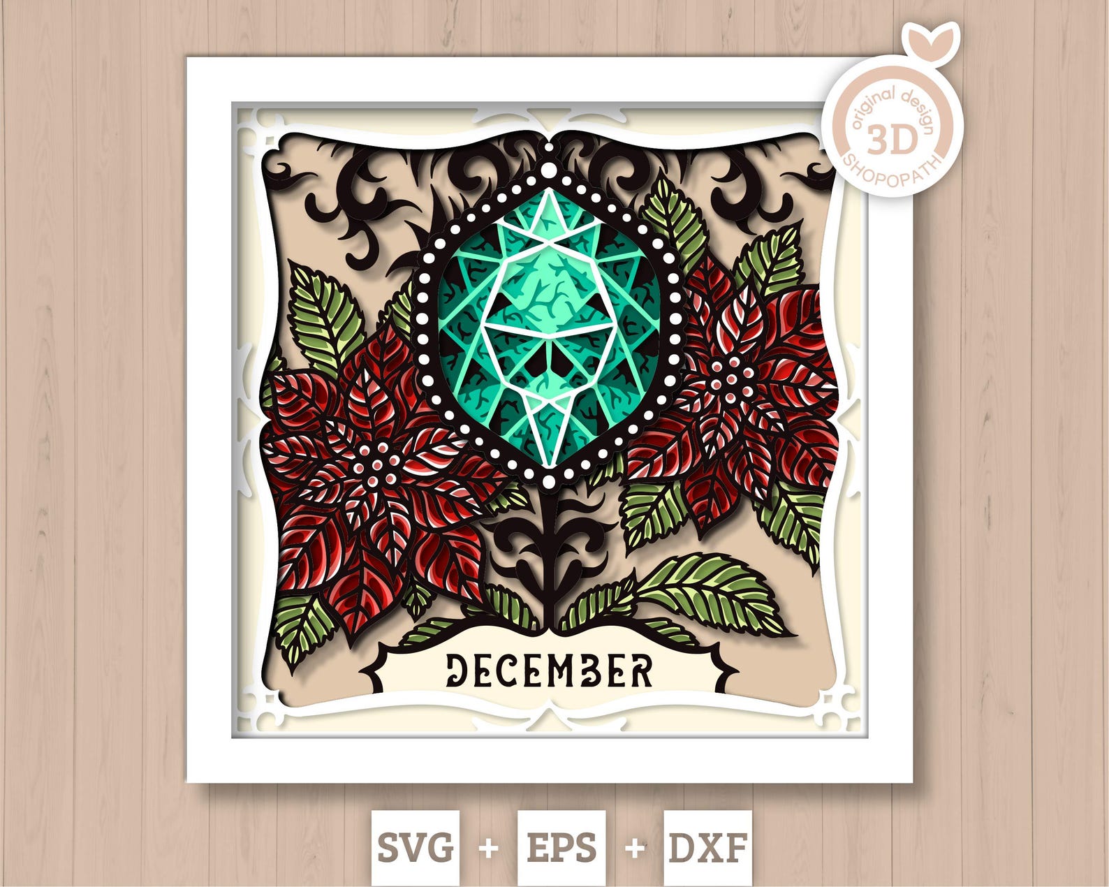 December Shadow Box 3D SVG Birth Month Turquoise Gemstone With ...