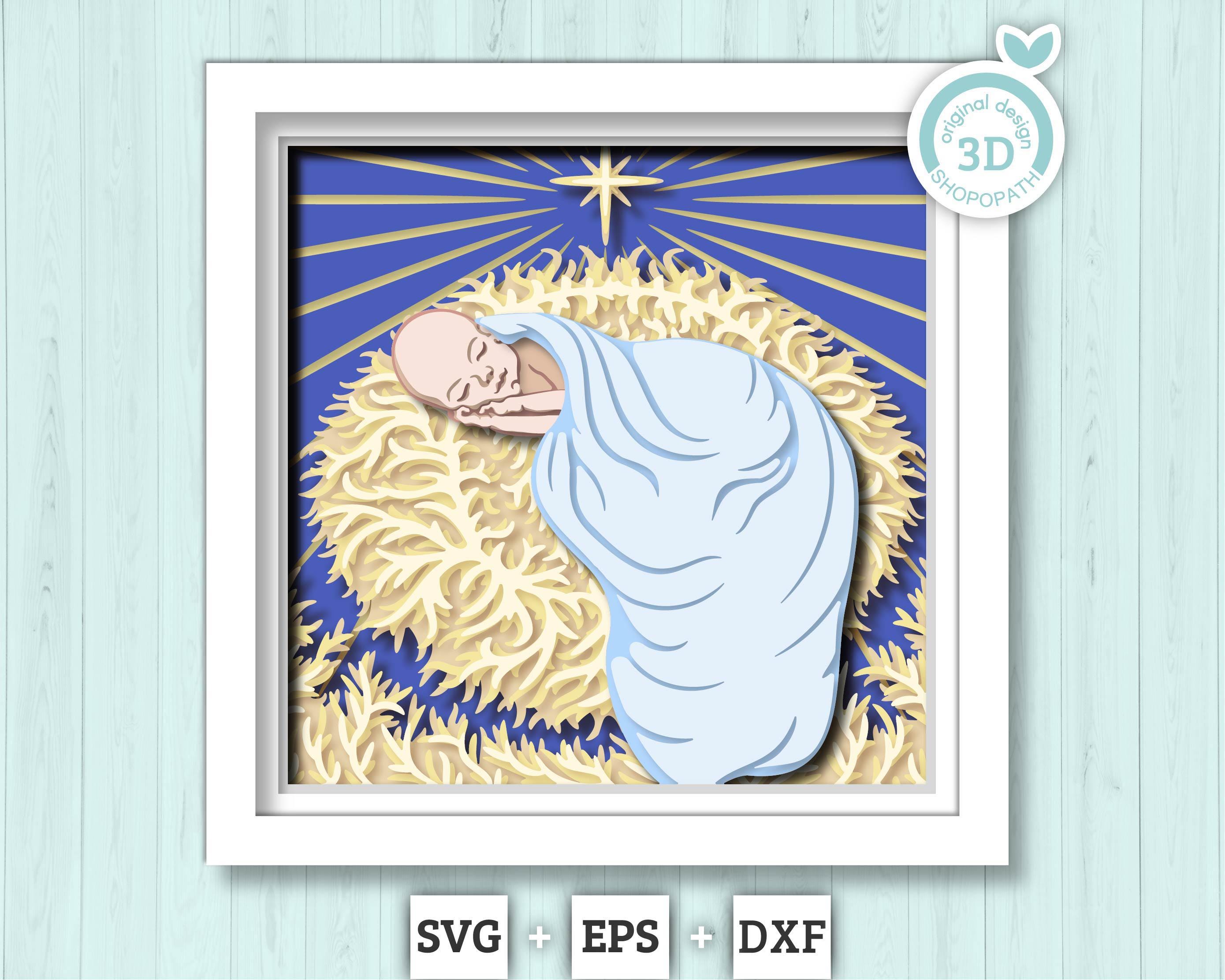 3D SVG Sleeping Baby Shadow Box, 3d SVG Christmas, Baby Jesus 3D Svg ...