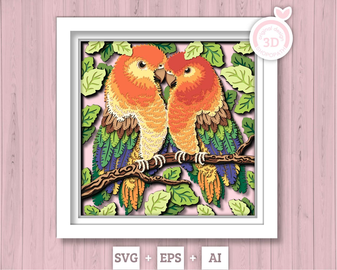 3D SVG Lovebirds Shadow Box, 3D SVG Valentine's Day Shadow Box, 3D Svg Love, Cute Birds 3D SVG ...