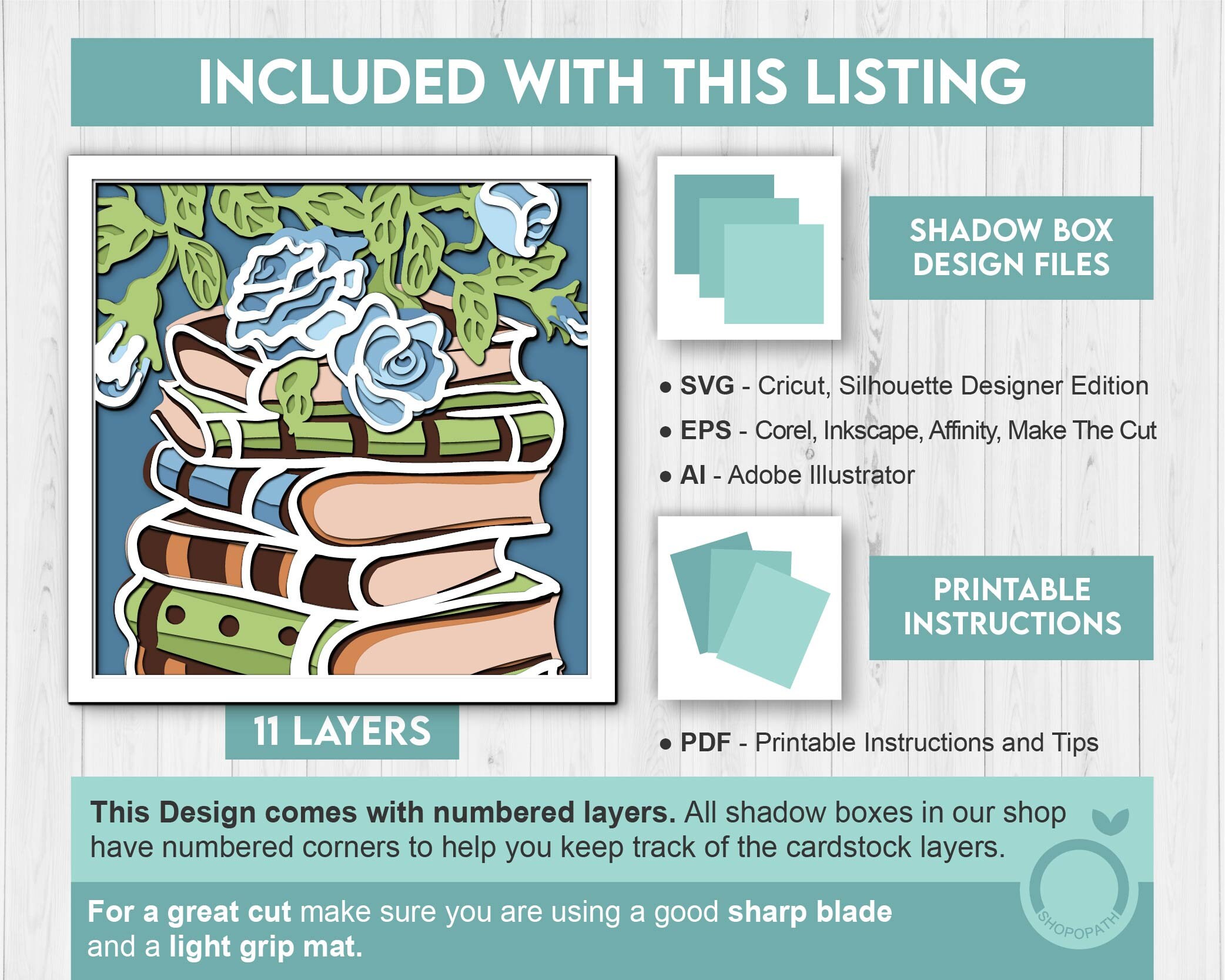 3D Layered Reading SVG PDF EPS, Books Shadow Box, One More Chapter 3D ...