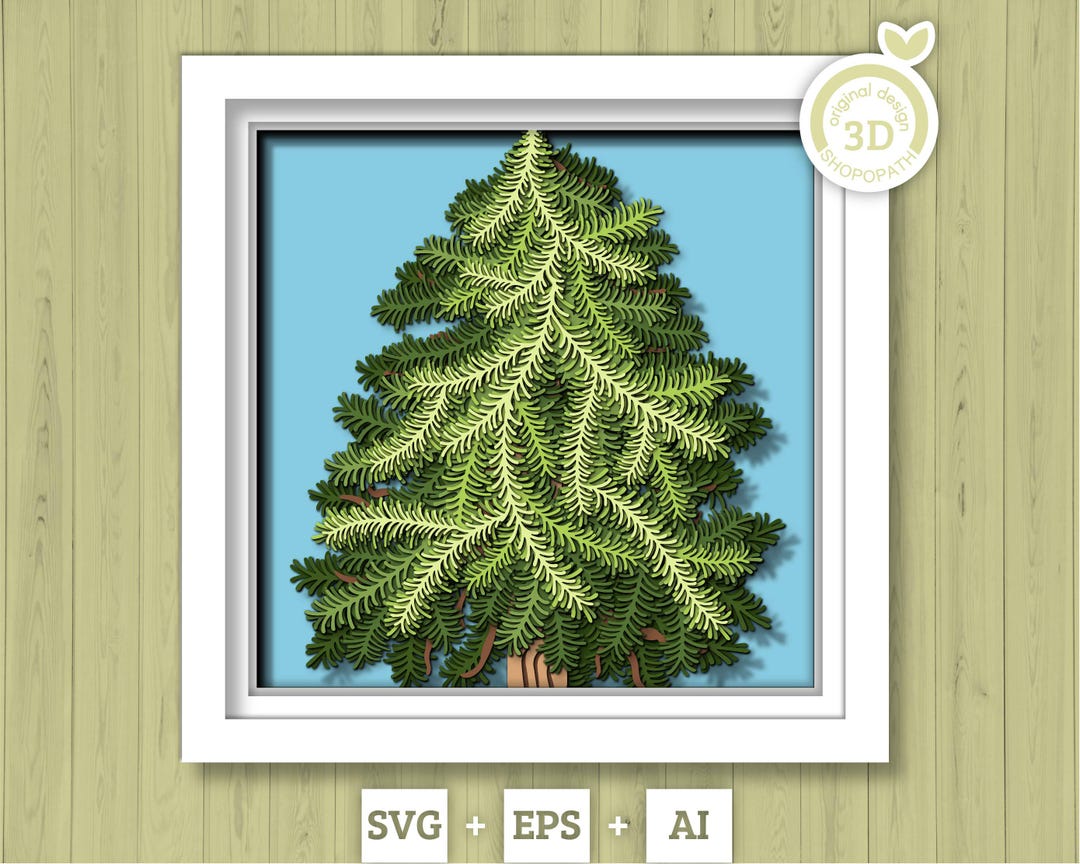 3D SVG Christmas Tree Shadow Box, Winter 3D Svg, Evergreen Tree Shadow ...