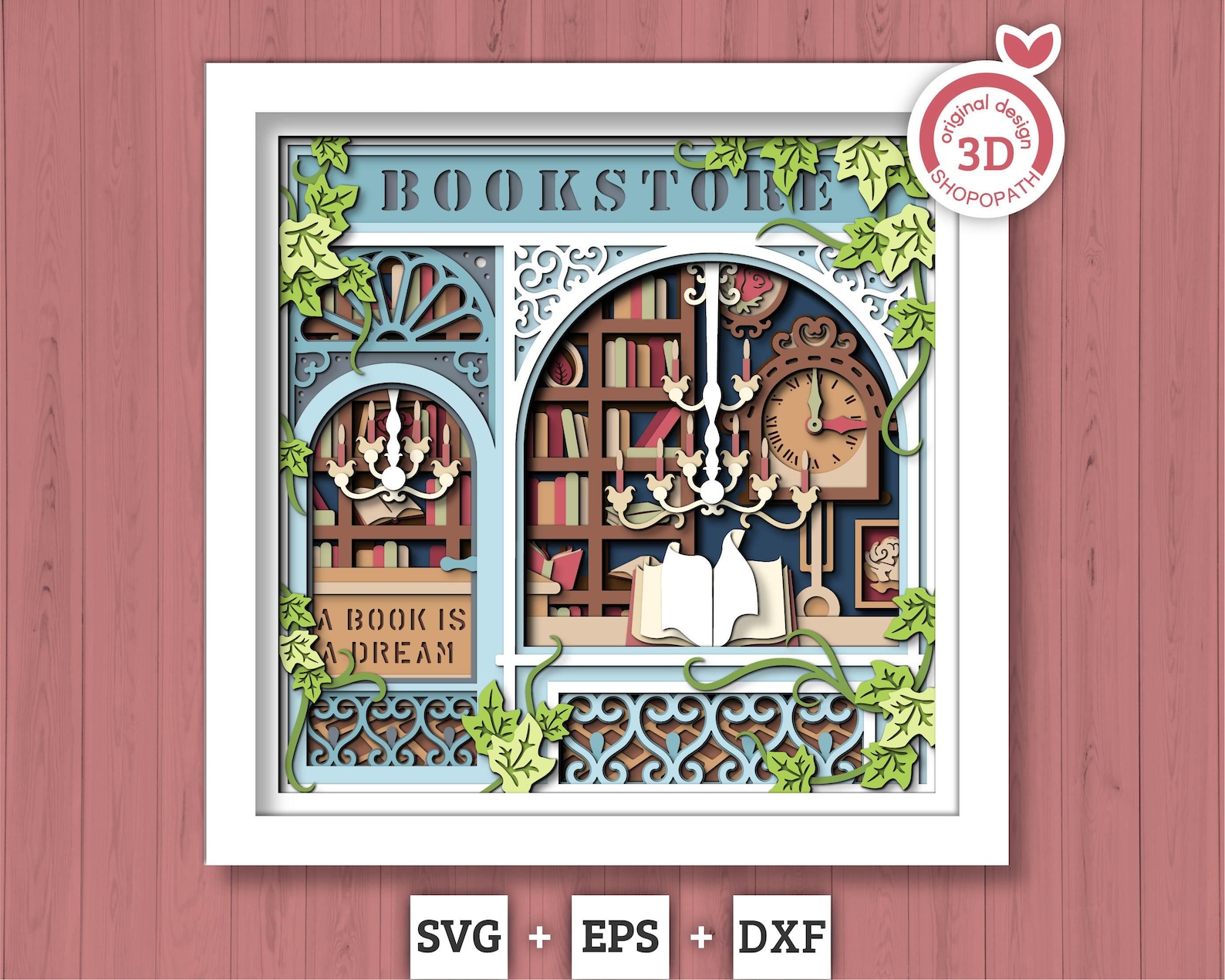 Bookstore Reading - 3D Shadow Box Layered SVG DXF EPS (cutting Files ...