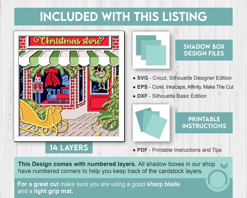 Christmas Store With Santa's Sleigh - 3D Shadow Box Layered SVG DXF EPS ...