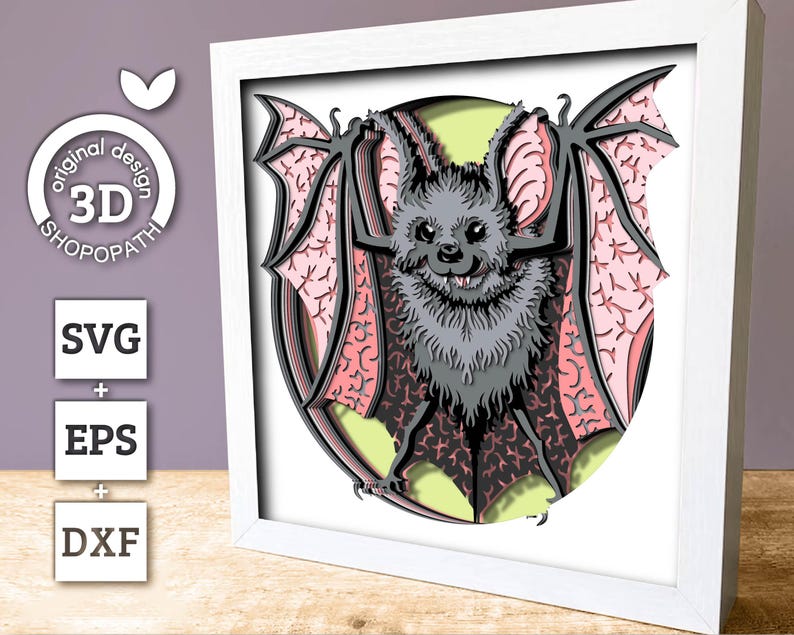 3D SVG Bat Shadow Box, 3D SVG Halloween, Halloween Shadow Box, 3D Svg ...