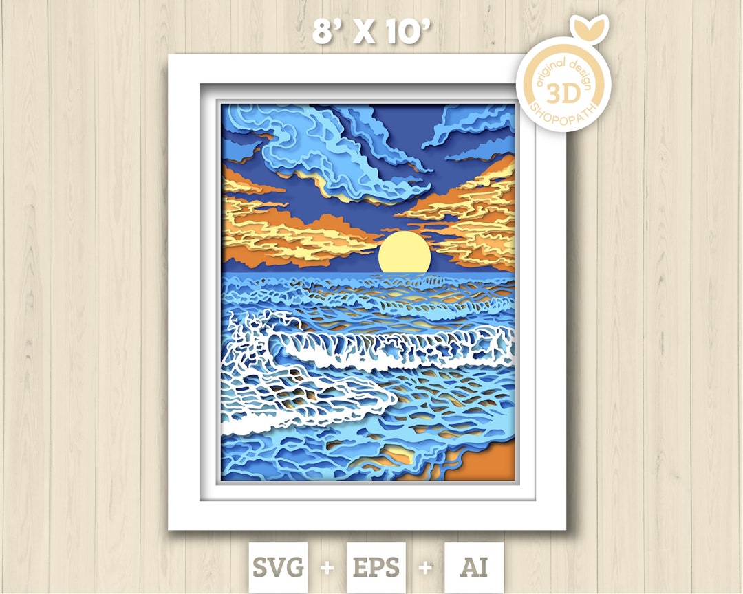 3D SVG Sunset Shadow Box, 8x10 Inch Layered Sunset 3D Svg, Summer 3D ...