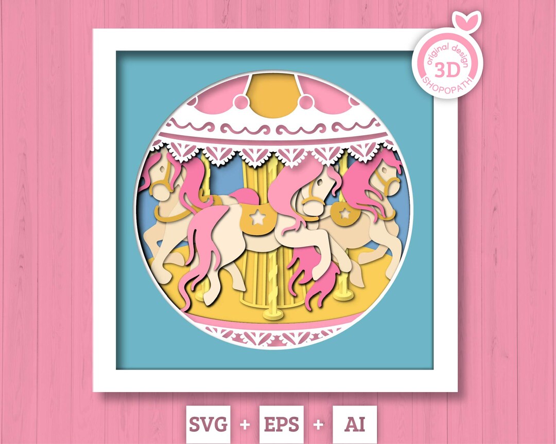 3D Layered Carousel SVG EPS, Carousel Shadow Box, Nursery 3D Svg Baby ...