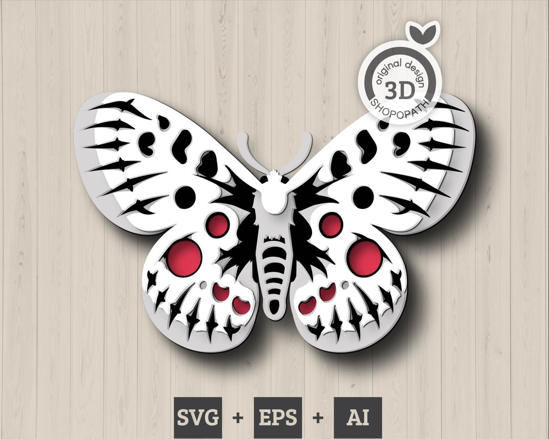 3D Layered Apollo Butterfly SVG PDF EPS, 3D Layer Butterfly, Layered ...