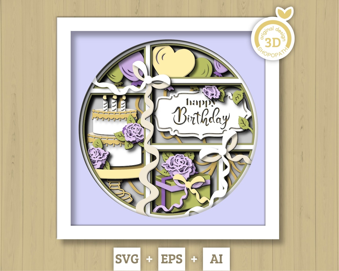 3D SVG Birthday Party Shadow Box SVG, 3D Happy Birthday Svg, Party ...