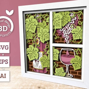 3D SVG Wine Shadow Box Layered Grape Vines, Winery Shadow Box, Wine ...