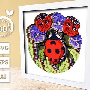 3D SVG Ladybug Shadow Box, Pansy 3D SVG, Love Bug 3D Svg, Summer Shadow ...