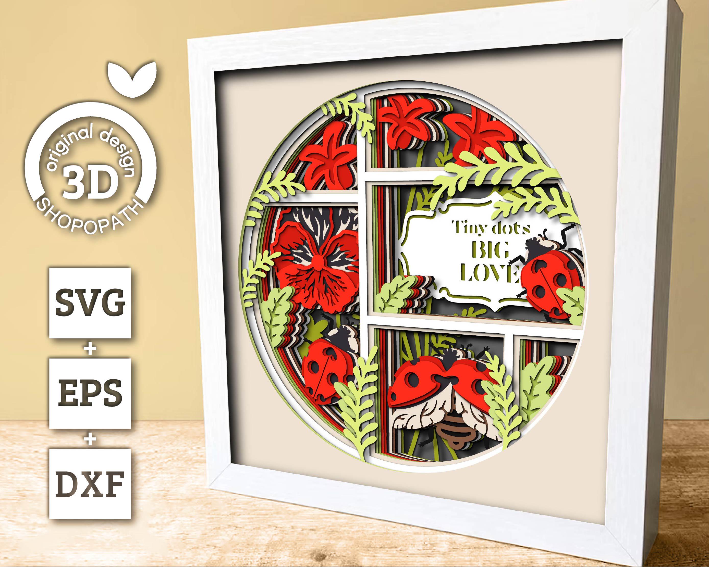 3D SVG Love Bugs Shadow Box, Layered Ladybug 3D Svg, Pansy 3D SVG ...