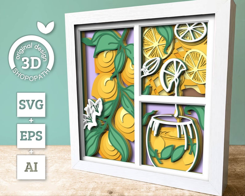 3D Layered Lemons SVG PDF EPS, Lemonade Shadow Box, Summer 3D Svg ...