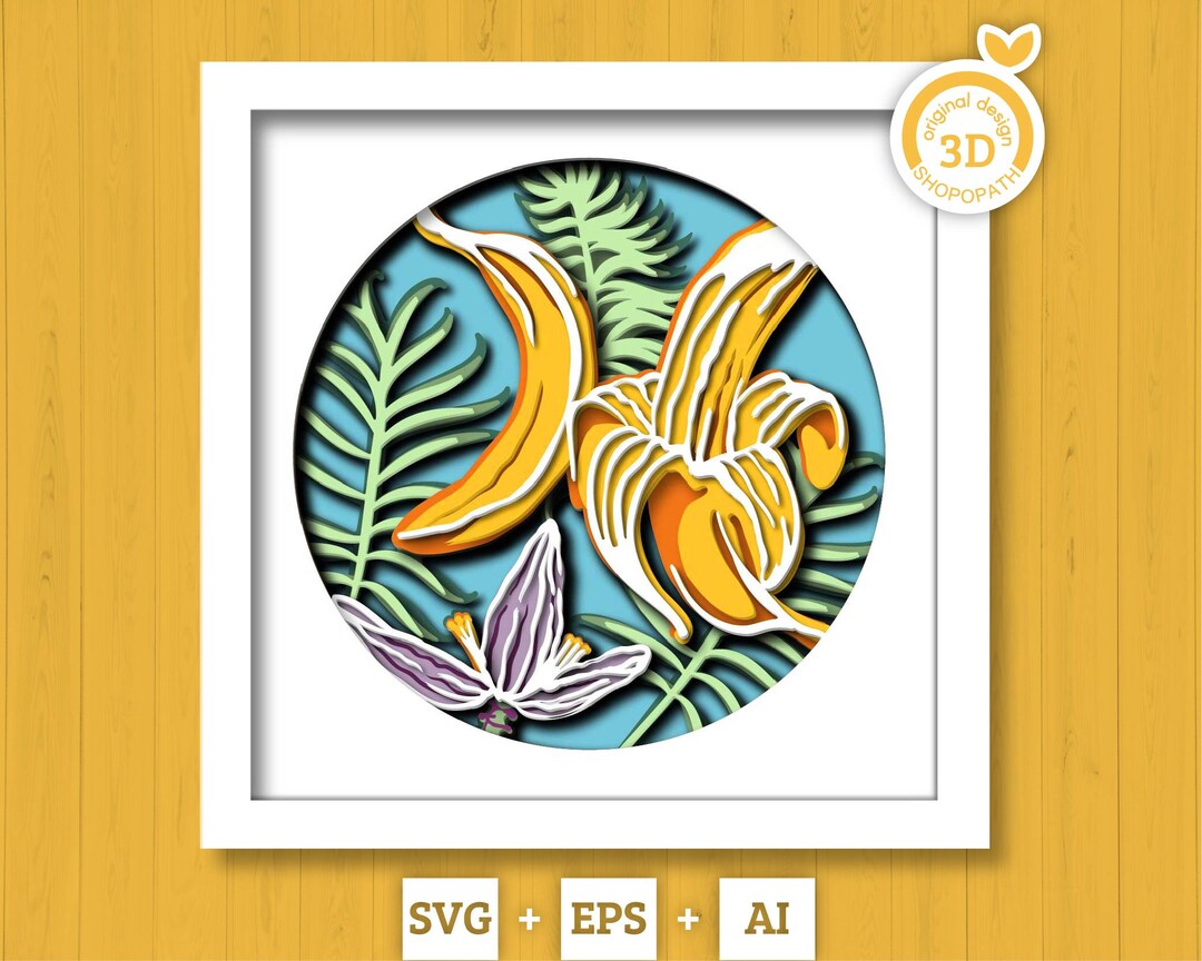3D Layered Bananas SVG EPS, Summer Shadow Box, Beach 3D Svg, Tropical ...