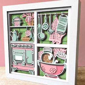 3D Kitchen SVG EPS, Cooking Shadow Box, Layered Cardstock Oven ...
